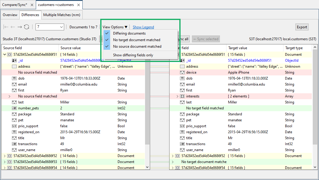 Compare MongoDB Data | Data Compare and Sync | Studio 3T