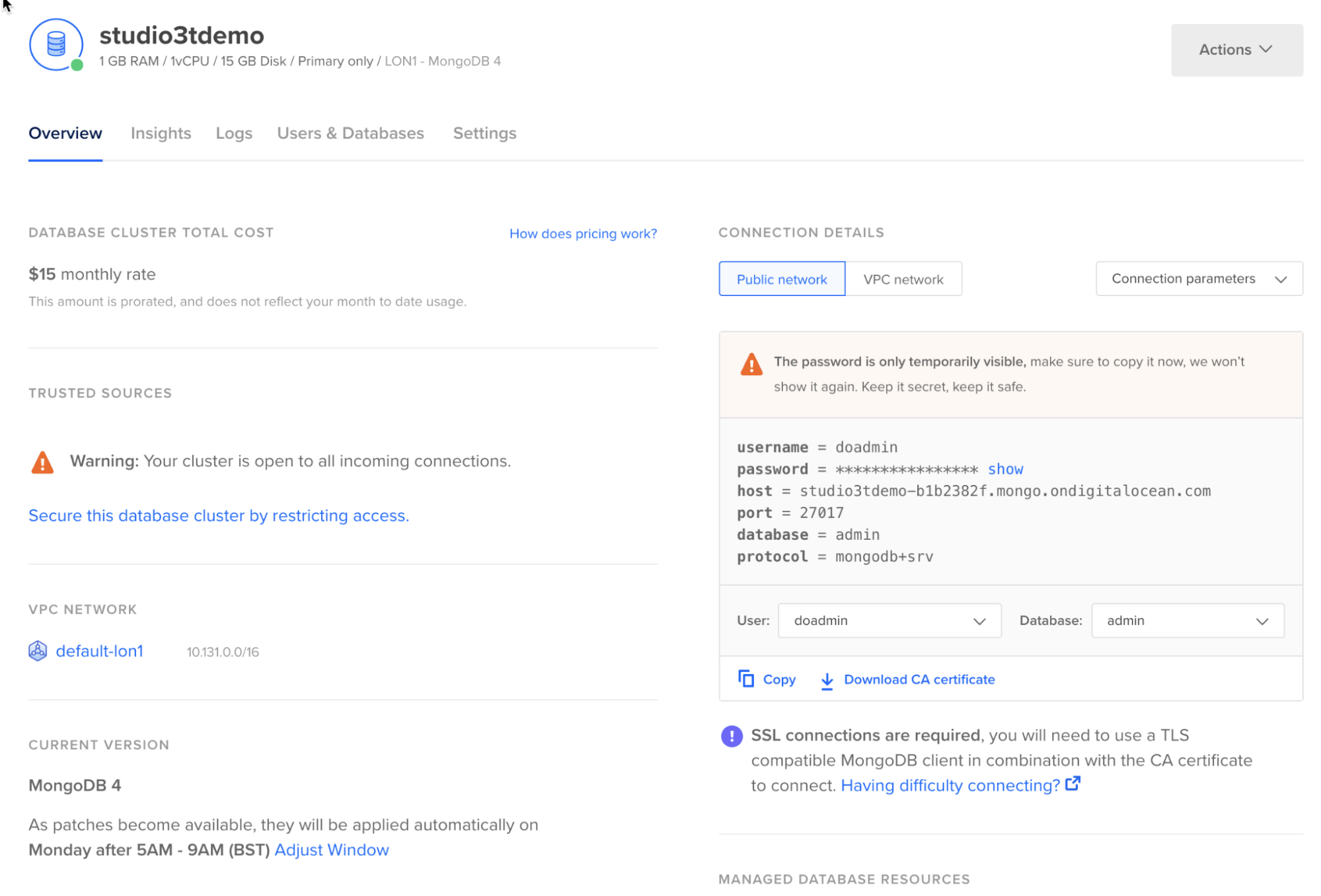 Connecting Studio 3T to DigitalOcean Managed MongoDB | Studio 3T