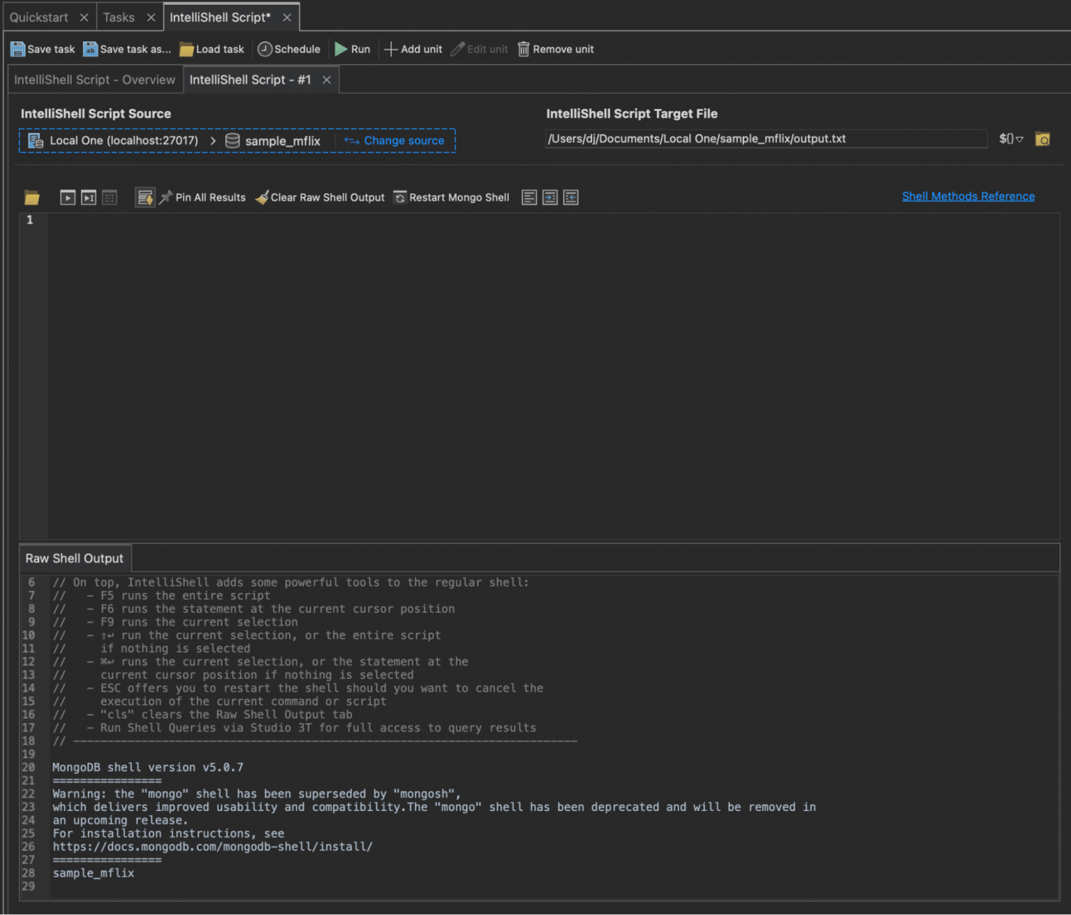 IntelliShell Script Tasks | Studio 3T